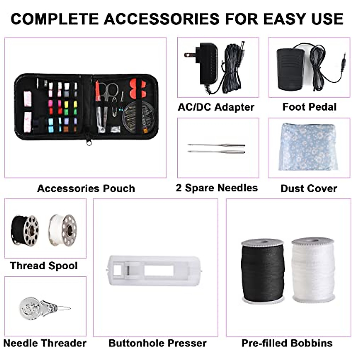 JUCVNB Mini Sewing Machine for Beginners and Kids, Sewing Machines with Reverse Sewing and 12 Built-in Stitches, Portable Sewing Machine with 27 Pieces Accessory Kit Included 2 Speed with Foot Pedal