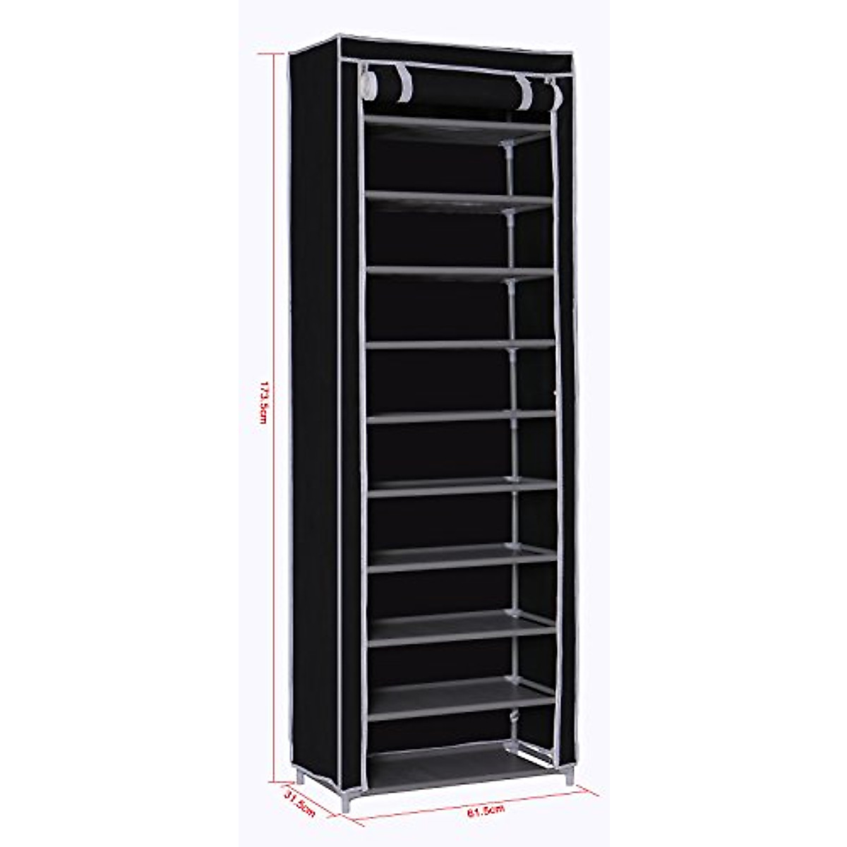 Homebi 10-Tier Shoe Rack 30 Pairs Shoe Tower Closet Shoes Storage Cabinet Portable Boot Organizer with Dustproof Non-Woven Fabric Cover and 10 Durable Shelves (Black) (Black)