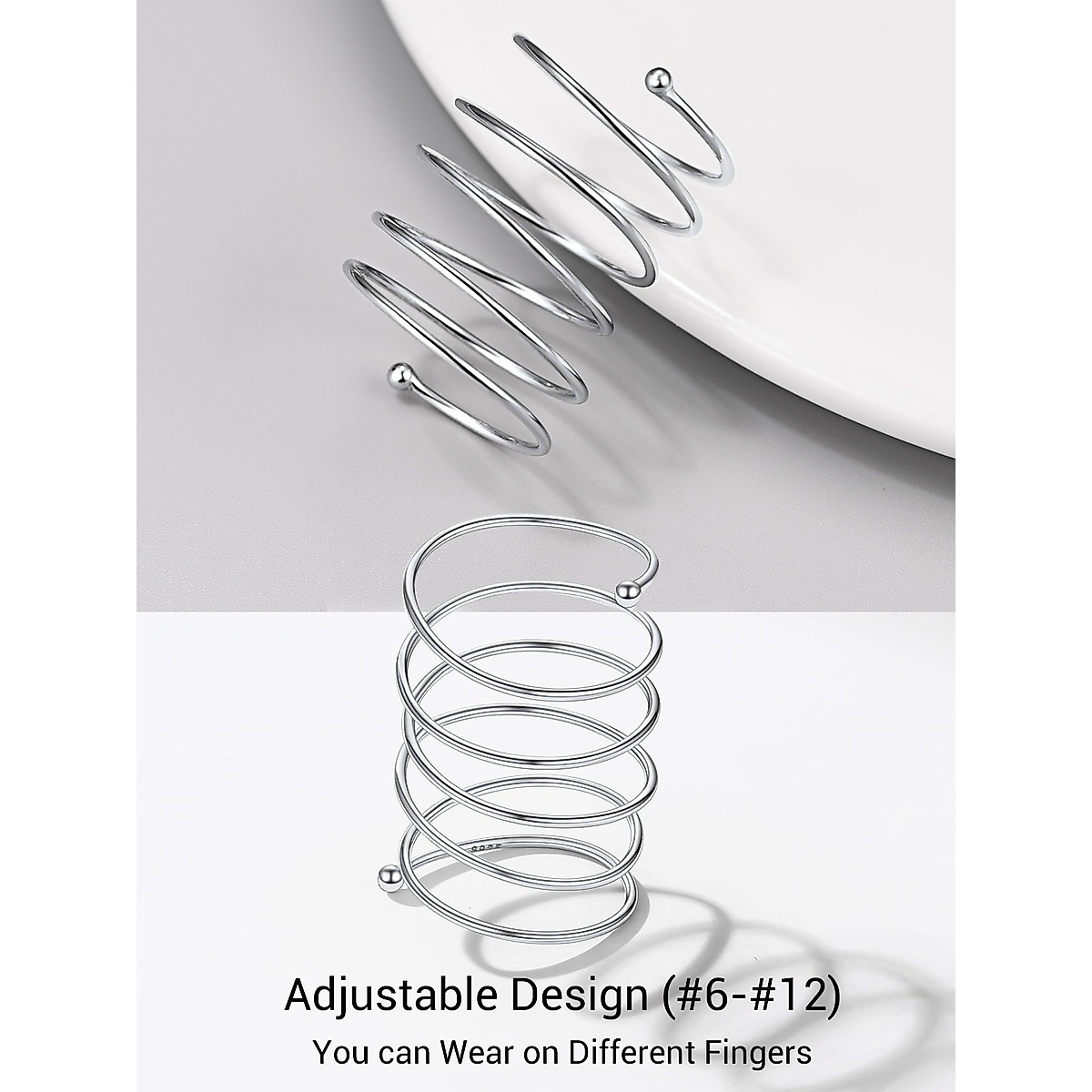 PROSILVER 925 Sterling Silver Ring Full Finger Ring Stacking Italian Silver Adjustable Opening Ring for Women