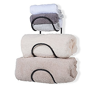 Wallniture Wrought Iron Metal Towel Rack - Solid Quality Wall Mountable for Bathroom Storage - Large Enough to Fit Rolled Bath Beach Towels Black Set of 2