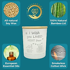 Friendship Candle - I Wish You Lived Next Door, Perfect Birthday or Thinking of You Gifts for Mom, Sister, Coworker, Grandma, Scented Natural Soy Wax for Women or Men (Vanilla Cinnamon, White)