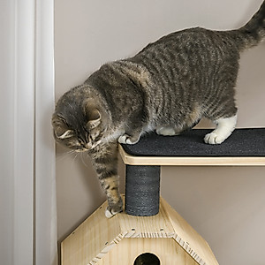 PawHut 56" Cat Tree Activity Condo Luxury Pine Wood with Hamster-Wheel, Sisal Scratching Posts, Elevated Perches, & Roomy Interior