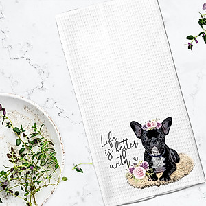 Life is Better with a Frenchie French Bulldog Waffle Microfiber Kitchen Tea Bar Towel Gift for Animal Dog Lover