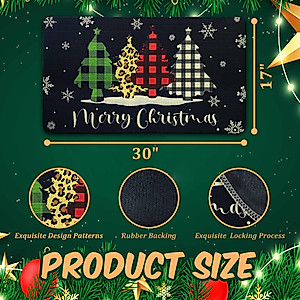 OUXIOAZ Buffalo Plaid Christmas Tree Black Merry Christmas Doormat 17"x30",Seasonal Xmas Door Mat Non-Slip Washable Low-Profile Winter Holiday Doormat for Indoor Outdoor