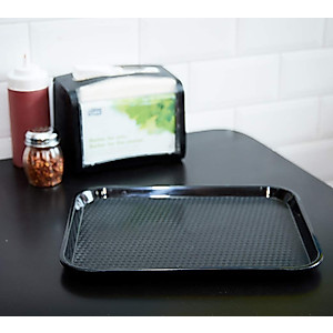 (3 Pack) Fast Food Tray 10 x 14, Black Rectangular Polypropylene Serving Trays for Cafeteria, Diner, Restaurant, Food Courts