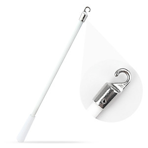 12 Inch White Fiberglass Blind Wand with Metal Hook, Window Blind Tilt Wand, Vertical Blind Wand Control Replacement Parts, Handle Curtain Stick Blind Rods for Opener Accessory, 1Pcs