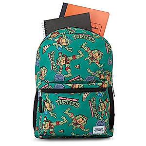 Teenage Mutant Ninja Turtles Backpack - Leonardo, Donatello, Michelangelo and Raphael - Officially Licensed TMNT School Bookbag (Green)