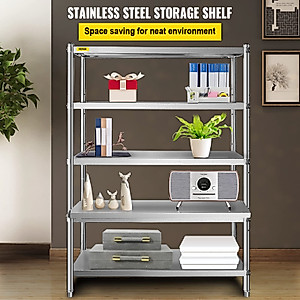 VBENLEM Stainless Steel Shelves 48x18.5 Inch 5 Tier Adjustable Shelf Storage Unit Stainless Steel Rack Shelving Heavy Duty Shelving for Kitchen Commercial Office Garage Storage 330lb Per Shelf