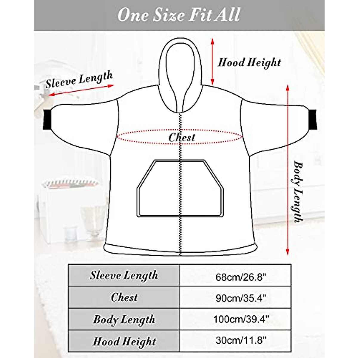 Wearable Blanket Hoodie for Women Men, Blanket Hoodie with Zip and Big Pockets, Oversized Sweatshirt Adult, One Size Fits All