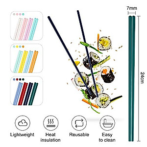 Boao 12 Pairs Reusable Fiberglass Chopsticks, Dishwasher Safe Lightweight Chopsticks Set (Multicolor)