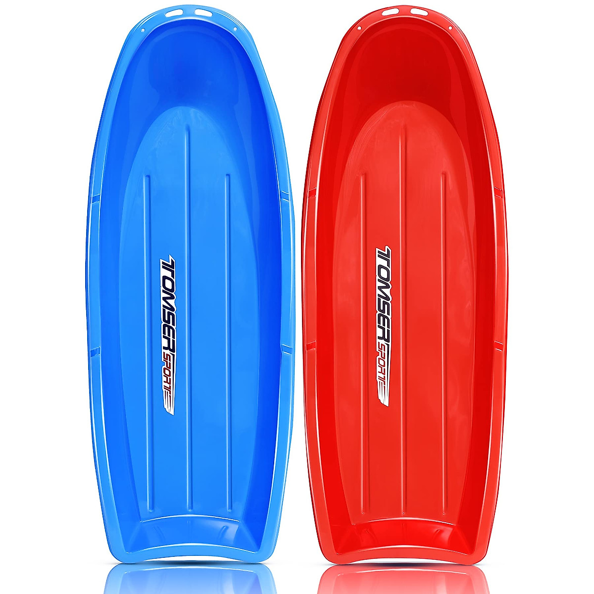 Snow Sled 2 Pack - 48“ Plus Size Toboggan 2 Person Sled for Kids and Adult Lightning Saucer Sleds for Winter Sledding Durable Plastic Snow Scooter Winter Outdoor Grass Dune Game