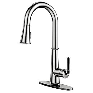 Kitchen Faucet with Pull Down Sprayer - LEPO Kitchen Sink Faucet with Led Light, Brushed Nickel, High Arc Commercial Stainless Steel Pull Out Rv Kitchen Faucet Bar（No Batteries Required）