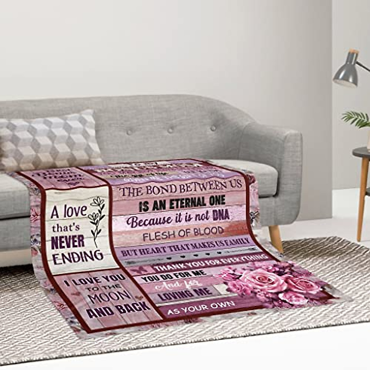 NVDOXSA Bonus Mom Blanket Gift, Stepmom Blanket from Stepdaughter Stepson, Step Mom Throw Blanket 50"x60" Gifts for Bonus Mom Birthday Christmas Thanksgiving Day