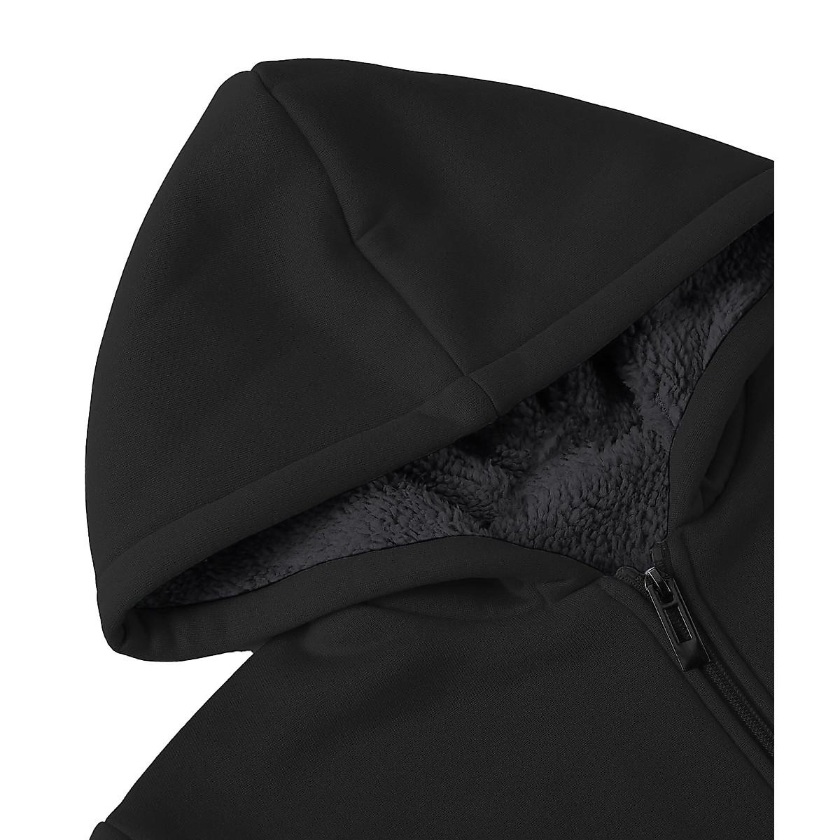 Little Beauty Mens Zip Up Hoodie Thick Fleece Lined Winter Heavyweight Hoodie Black Light Grey