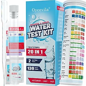 20 in 1 Water Testing Kit Home, Easy & Simple Drinking Water Test Kit & Well Water Test Kit, 130 Strips Water Test Strips for Hardness, pH, Lead, Iron, Fluoride, Chlorine, Bacteria, Etc - by Oycevila