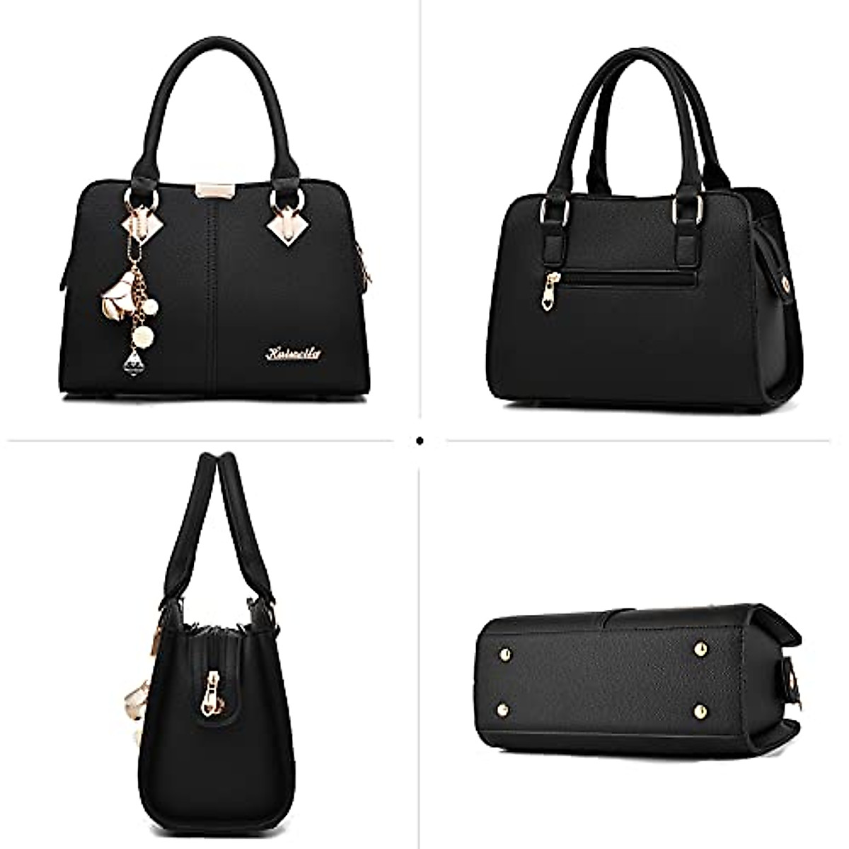 FANDARE Ladies Top-handle Bags Handbags for women Shoulder Crossbody bag for Business Travel Commute Satchel Messenger Bag with Exquisite Pendant Wallet Waterproof PU Leather Black A