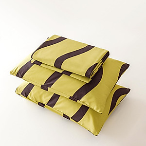 SUSYBAO Queen Size Duvet Cover 100% Cotton Yellow Green Striped Duvet Cover 3 Pieces Set 1 Brown Wavy Stripe Duvet Cover with Zipper Ties 2 Pillowcases Soft Vintage Aesthetic Geometric Bedding