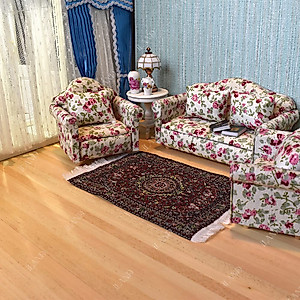 iLAND Miniature Dollhouse Accessories Victorian of Carpet for Dollhouse Furniture on 1/12 Scale and 3” - 12” Dolls, Woven Dollhouse Rugs 6” x 3.8” (2pcs Love)