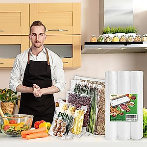Pskang Food Saver Vacuum Sealer Bags Rolls 11" x 16' (3 Rolls) BPA Free Vacuum Seal Bags for Food Heavy Duty Puncture Prevention Food Saver Bags Rolls for Custom Fit Airtight Food Storage and Sous Vide