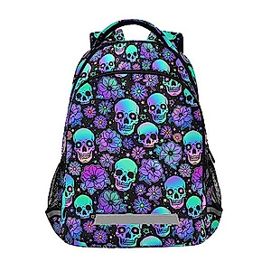 MNSRUU Laptop Backpack with Chest Strap, Gothic Funny Skulls School Backpack, Travel Hiking Backpack for Boys Girls Teen Adult, Rucksack, Knapsack
