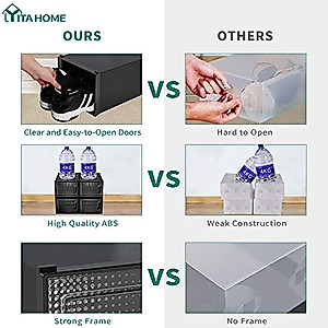 YITAHOME Shoe Box, Set of 12 Medium Size Shoe Storage Lightweight Plastic Organizers Stackable Shoe Storage Box Rack Drawers - Black