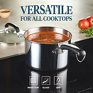 Farberware Brilliance Stainless Steel Cookware Pots and Pans Set with Kitchen Cooking Tools and Glass Lids, 10 Piece, Dishwasher Safe and Induction Ready, Stainless Steel