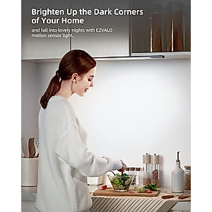 EZVALO Under Cabinet Lights Closet Lights,48 LED Motion Sensor Light Indoor 5000K Wireless Rechargeable with Detachable Battery,Night Light for Kitchen,Stairs,Hallway,Pantry (White Light)