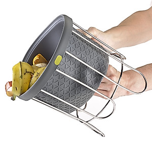 Polder Kitchen Composter-Flexible silicone bucket inverts for emptying and cleaning - no need to touch contents- adjustable lid for ventilation & airflow control, Gray / Green