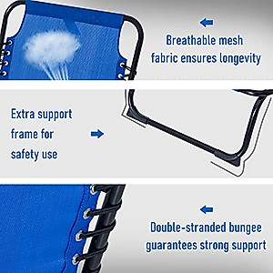 Outsunny Folding Chaise Lounge Pool Chairs, Outdoor Sun Tanning Chairs, Folding, Reclining Back, Steel Frame & Breathable Mesh for Beach, Yard, Patio, Dark Blue