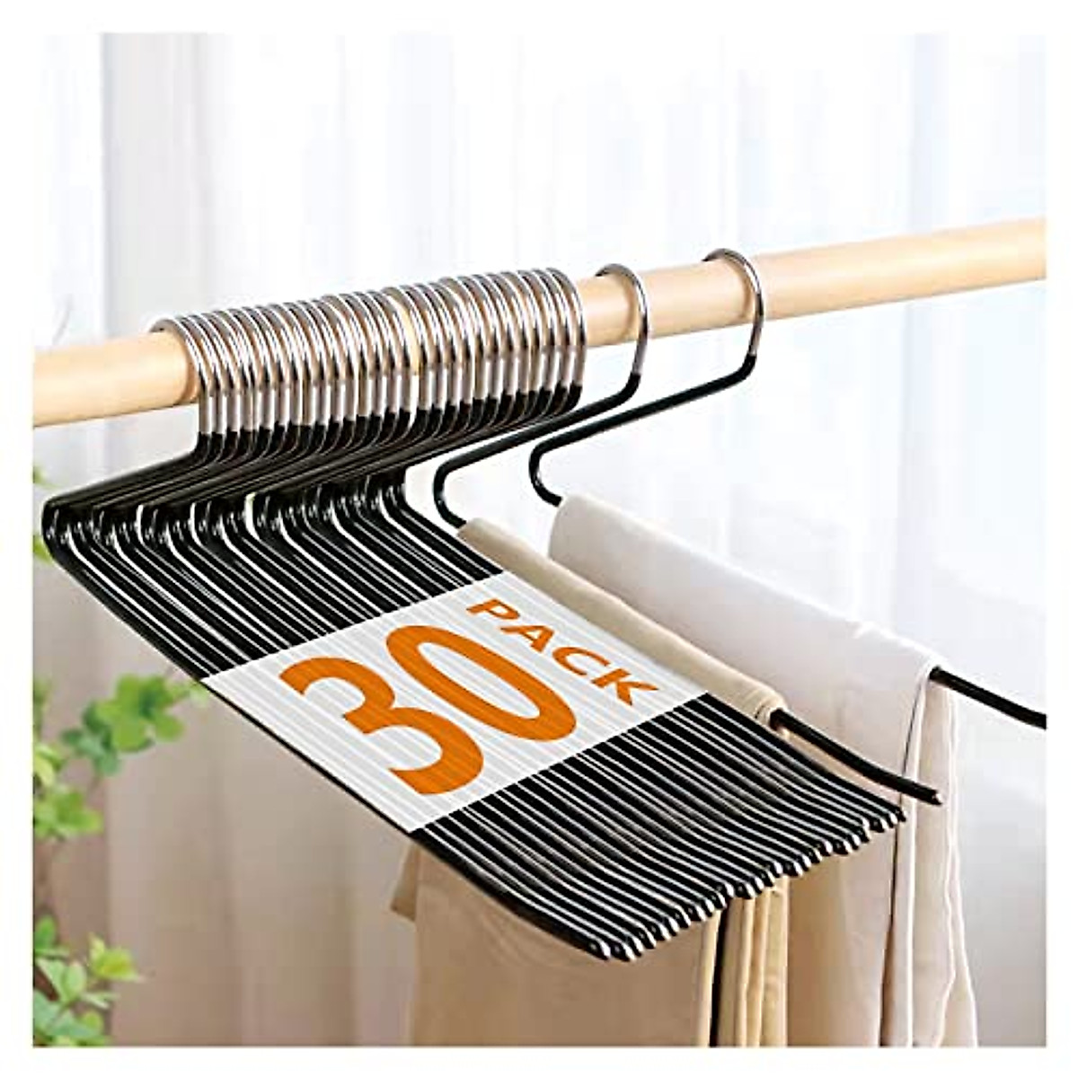 ELONG HOME Slack Pants Hangers, 30 Pack Open Ended Design Durable Anti-Rust Chrome Metal Hangers, Hangers Non Slip Rubber Coating, Slim & Space Saving Jeans Hanger for Easy-Slide Pants