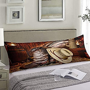 Body Pillow Cover,American Western Rodeo Cowboy White Straw Hat Leather Boots Printed Long Pillow Cases Protector with Zipper Decor Soft Large Covers Cushion for Beding,Couch,Sofa,Home Gift 20"x54"