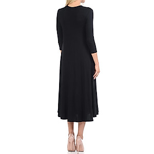 iconic luxe Women's Swing Midi Dress – 3/4 Sleeve Flowy A-Line Tunic – Soft, Stretchy, Comfortable, and Versatile Casual Dress for Everyday Wear X-Large Black