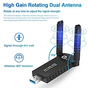 USB WiFi Adapter for PC 1300Mbps Dual Band 2.4GHz/400Mbps & 5GHz/867Mbps 5dBi High Gain Dual Antenna 802.11AC USB WiFi Adapter for WIN7 8 8.1 10 XP Vista Mac OS 10.9-10.15 Wireless Adapter for Desktop