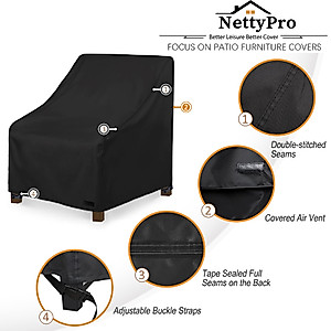 NettyPro Patio Adirondack Chair Cover Waterproof Outdoor Furniture Swivel Recliner Rocking Lounge Deep Seat Chair Cover, Fits up to 30" W x 33" D x 34" H, 2 Pack, Black