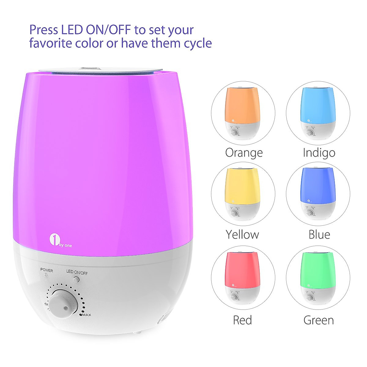 1byone Humidifiers for Bedroom 6L Cool Mist Air Ultrasonic for Plants Indoor with Essential Oils Diffuser for Baby Kids, with 7 Colour Night Light, Ultra Quiet & Easy to Clean, Auto Shut-off, Blue
