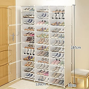 Gdrasuya10 Shoe Rack Organizer, 12Tiers x 3 Rows DIY Narrow Stackable Freestanding Shoe Organizer, 72 Pairs Transparent Shoe Cabinet for Sneakers, Flats - Free Removalble Partition to Fit High Boots