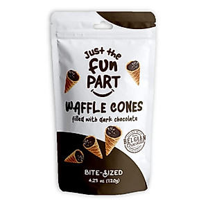 Just The Fun Part, Bite-Size Crispy Mini Waffle Cones with Premium Belgian Chocolate, Great for Snacks, Dessert, Grab & Go - Kosher, Dark Chocolate (Pack of 6)