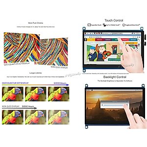 XYGStudy for Raspberry Pi Jetson Nano 7inch QLED Quantum Dot Display Capacitive Touch Screen 1024×600 LCD, G+G Toughened Glass Panel Supports Various Devices & Systems