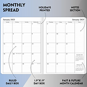 2025 Planner 8.5”x11”, Weekly and Monthly Planner from Jan 2025 to Dec 2025, Vegan Leather Cover, Elastic Closure, Grey