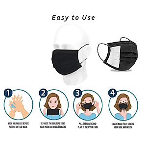 Disposable 50 Pack Face Mask 3 Ply Filter Protection, 50 Disposable Protective Mask (50 Pieces, Black)