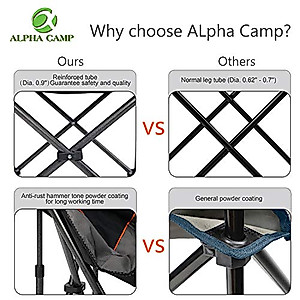 ALPHA CAMP Oversized Camping Folding Chair Heavy Duty Lawn Chair with Cooler Bag (Black)