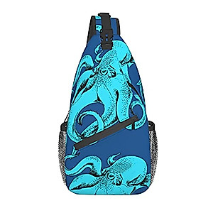 loquehv Octopus Navy Blue Kraken Nautical Sling Backpack Chest Bag Waterproof Crossbody Shoulder Bag, Small Travel Hiking Daypack For Men Women Hiking Outdoor