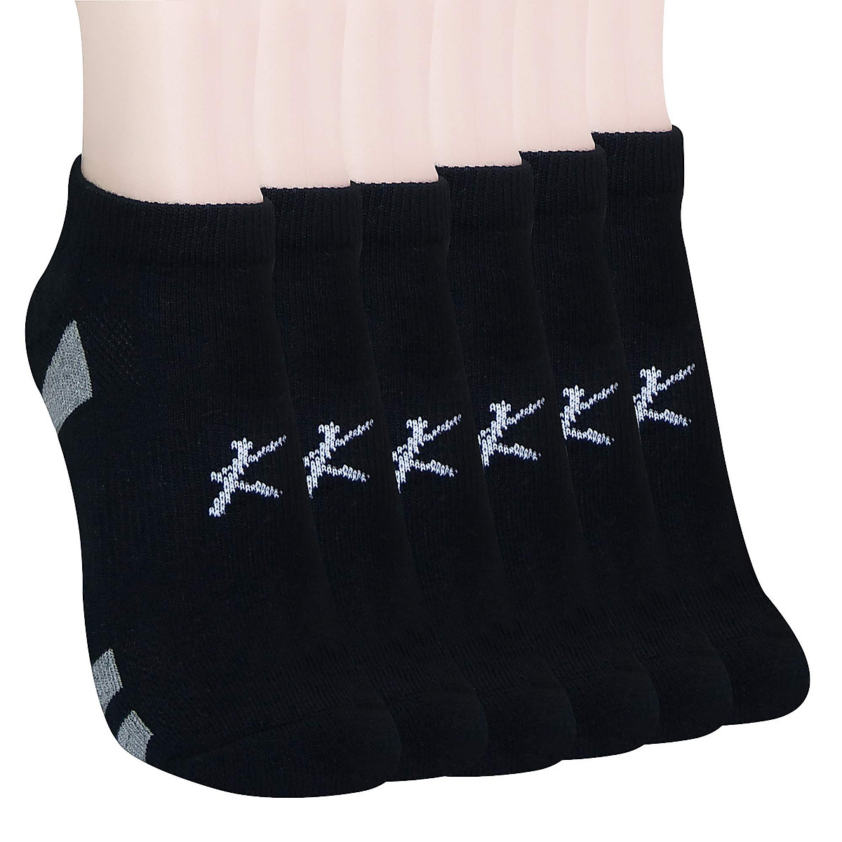KONY Women's 6 Pairs Thick Cotton Cushioned Low Cut Ankle Black Athletic Socks Mesh No Show Running Socks Size 6-9 (Black - 6 Pairs)