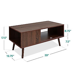 Best Choice Products Wooden Mid-Century Modern Coffee Table, Accent Furniture for Living Room, Indoor, Home Décor w/Open Storage Shelf, Wood Grain Finish - Walnut