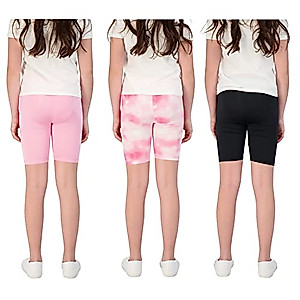 Hind 3-Pack Girls Athletic Shorts, Bike Shorts, Workout Clothes for Girls (Tie Dye-Light Pink-Black, 7-8)