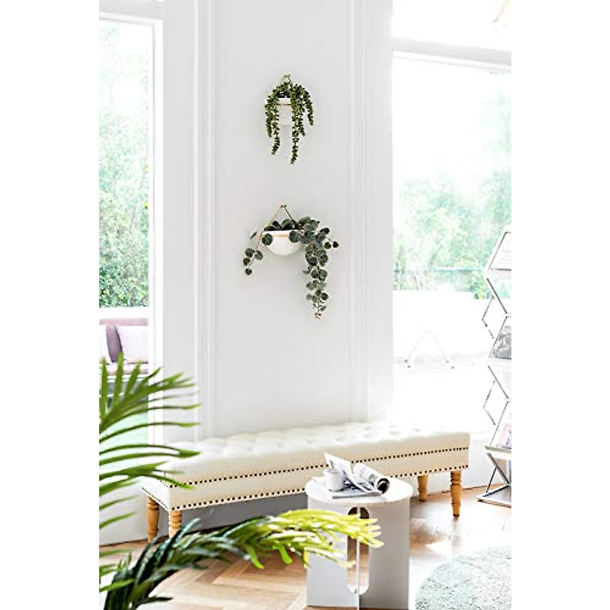 Mkono Ceramic Hanging Planter Geometric Wall Decor, Set of 2 Modern Wall Planter with Metal Plant Hanger Wall Mounted Plant Pot for Succulent Air Plant Herb Faux Plant Indoor Home Garden Decor, Gold