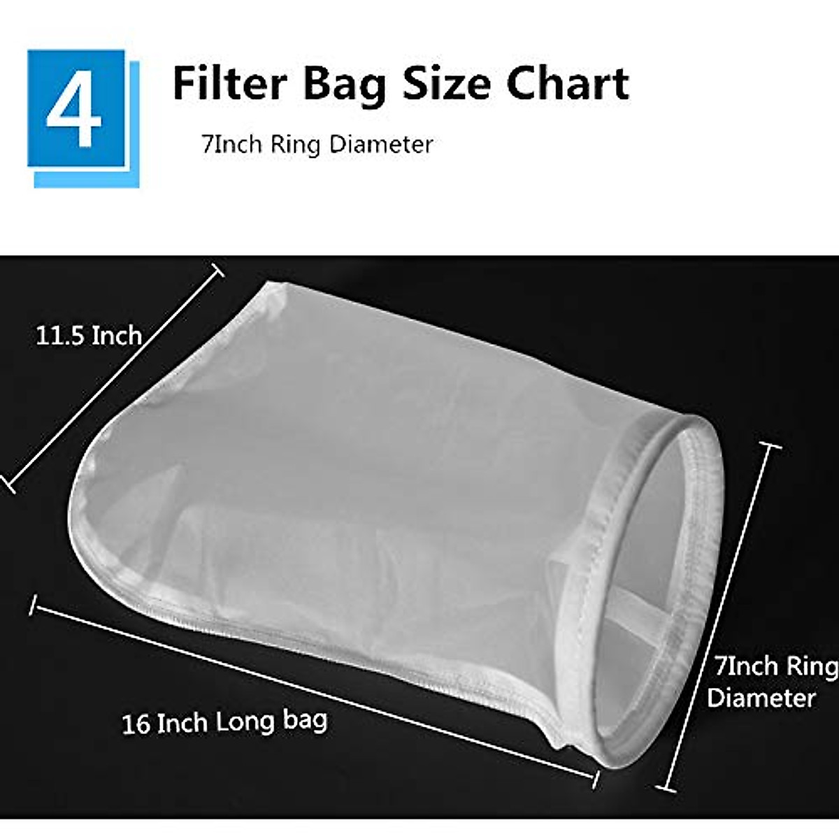 Nylon Mesh Monofilament Filter Socks Bag 50 Micron 7 Inch Ring by 16 Inch Long NMO Liquid Filter Bag Size 1-1Pack (50 Micron 7" x 16")