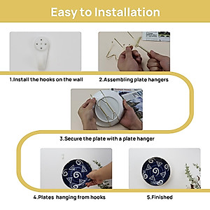 4 Pcs Plate Hangers for Walls, 6/8/10/12 inch Wall Plate Hangers, Invisible Wire Plate Holder, Compatible Decorative Plates with 4 Nails 16 Protective Tube for 6 to 12.5 Inch Decorative Antique Plates