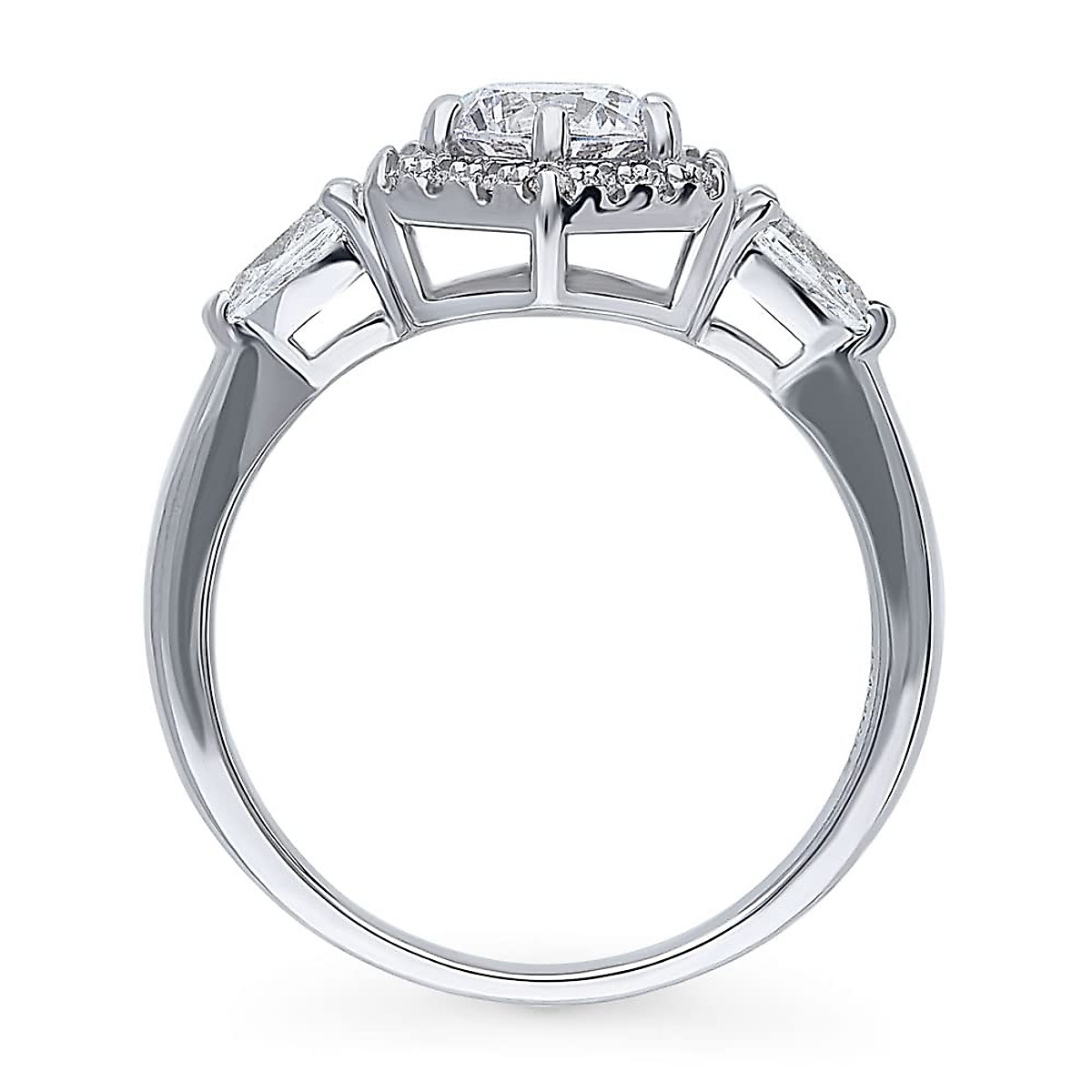 BERRICLE Sterling Silver 3-Stone Wedding Engagement Rings Round Cubic Zirconia CZ Hexagon Ring for Women, Rhodium Plated Size 7