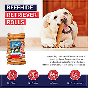 American Made Treat Co - Dog Treats, Peanut Butter Flavor Beef Rawhide Chip Rolls, Puppies to Seniors, Dental Dog Bone Alternative - 5” Rolls - 20 Pack